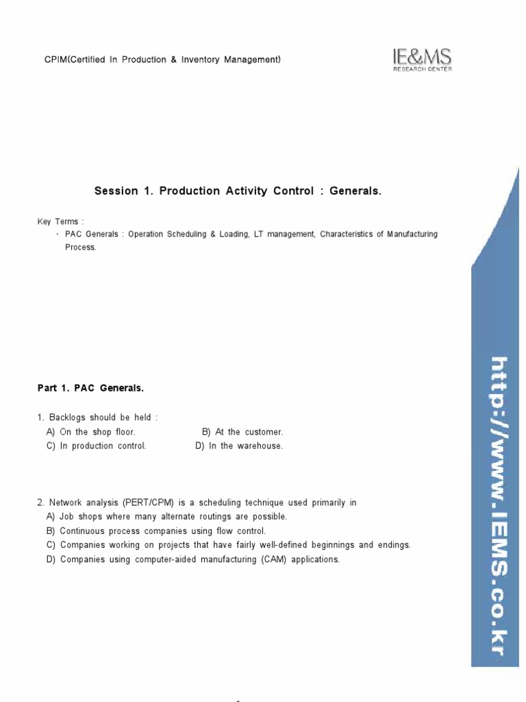 CPIM Production Activity Control Guide | PDF | Scheduling (Production ...