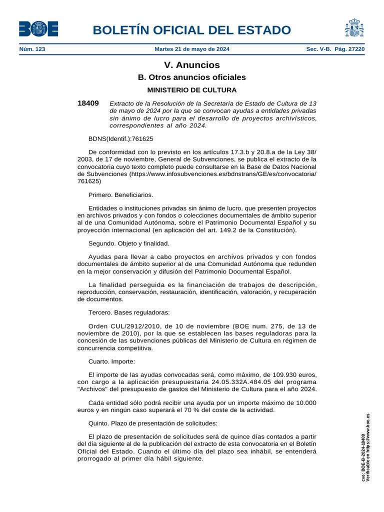 Boe B 2024 18409 | PDF | Gobierno