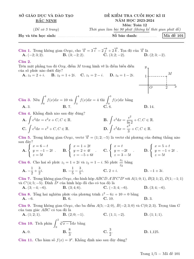 De Kiem Tra Cuoi Hoc Ki 2 Toan 12 Nam 2023 2024 So GDDT Bac Ninh | PDF