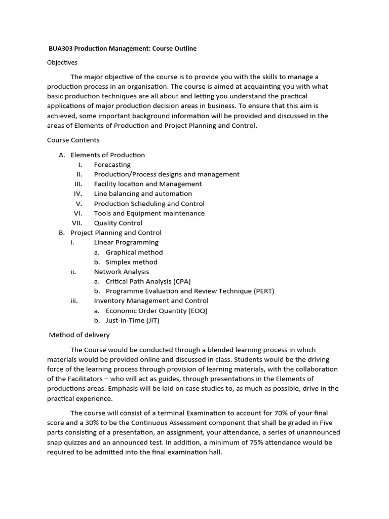 A0.1 Course Outline | PDF | Lean Manufacturing | Inventory