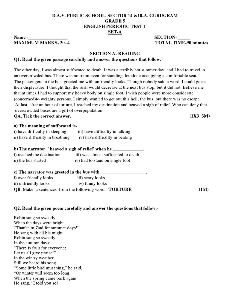 English PT1 SET A - 2022-23 FINAL | PDF