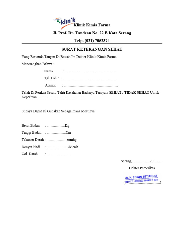 Surat Keterangan Sehat Kimia Farma 1 Pdf