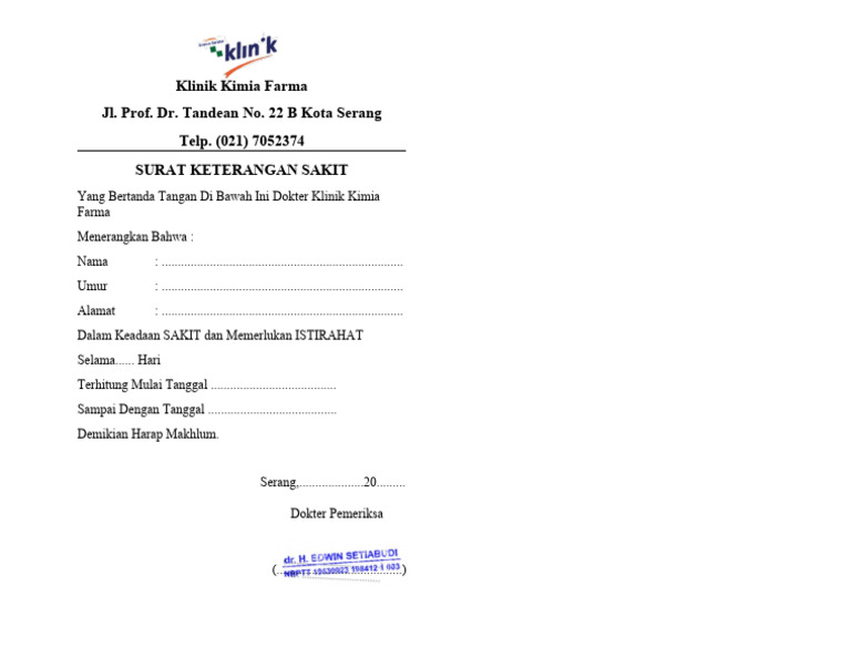 Surat Keterangan Sekit Kimia Farma 1 Pdf
