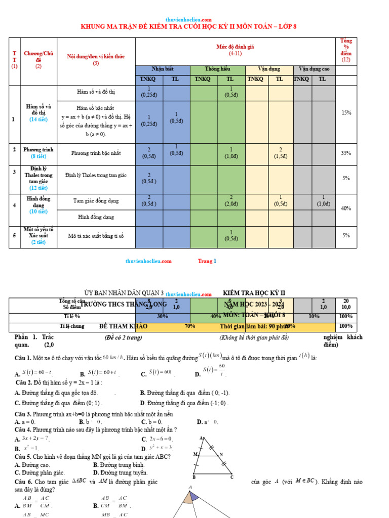 10 de Kiem Tra HK2 Toan 8 CTST | PDF