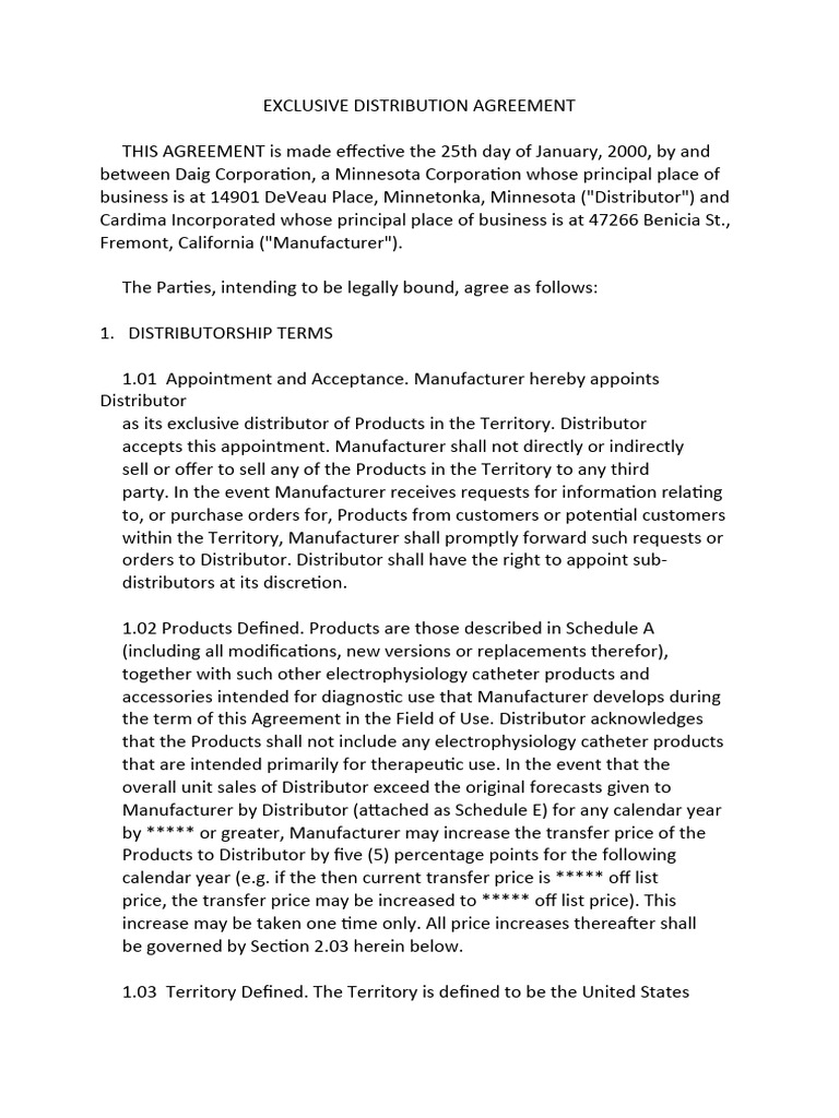 Exclusive Distribution Agreement | PDF | Indemnity | Breach Of Contract