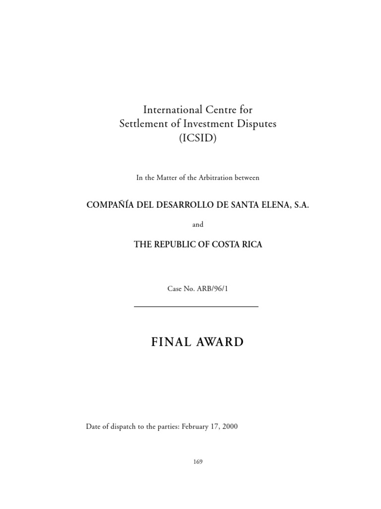 Compañia Del Desarrollo de Santa Elena S.A. v. Republic of Costa Rica ...