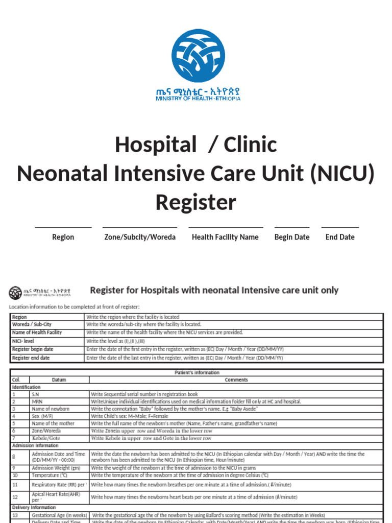 NICU Register - A3 | PDF | Neonatal Intensive Care Unit | Preterm Birth