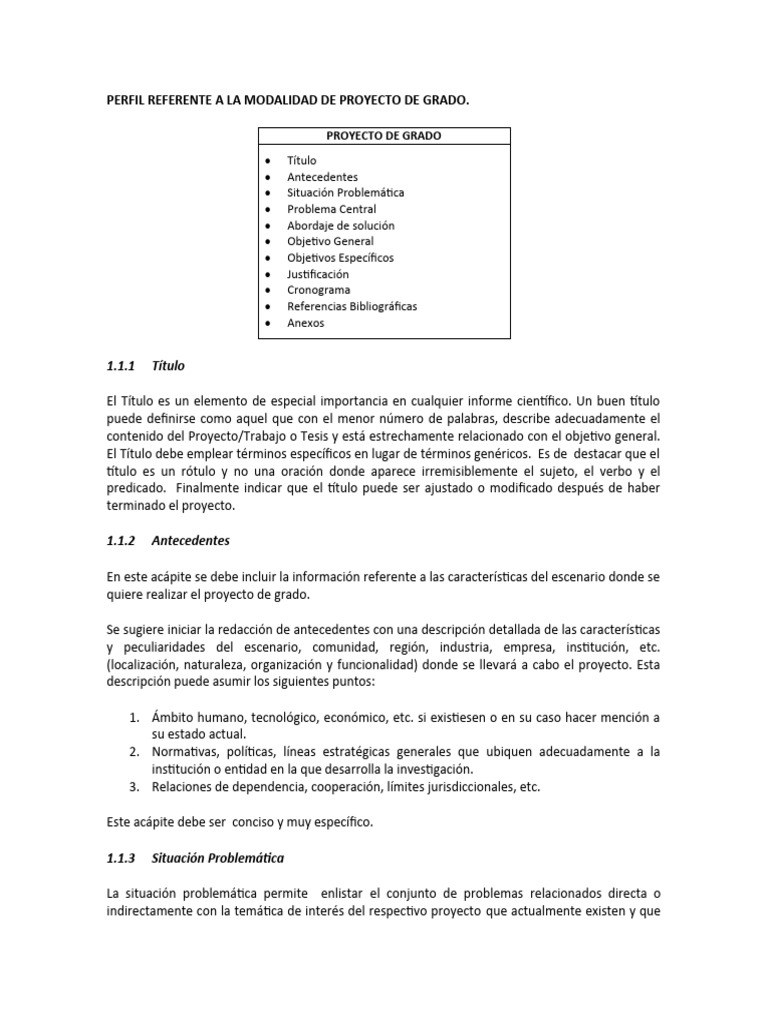 PERFIL DE PROYECTO DE GRADO | PDF | Citación | Diseño