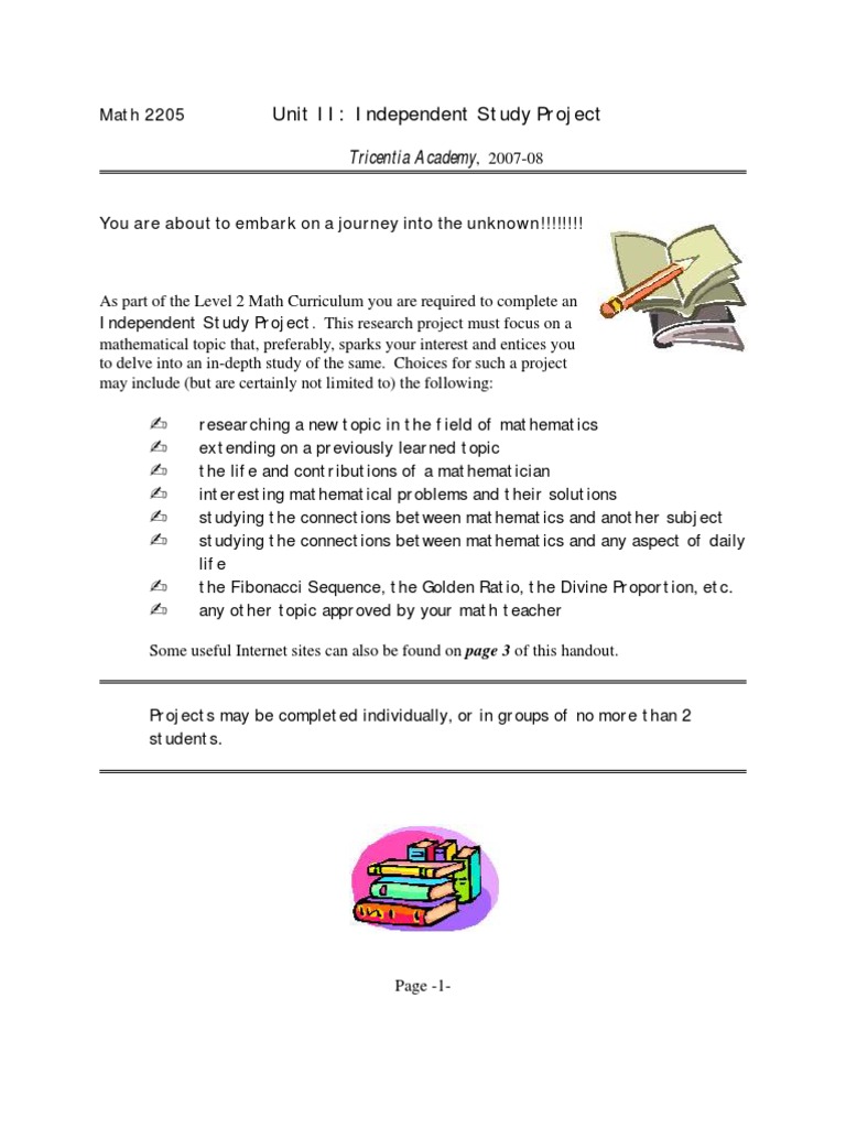 Math Independent Study Project Guide | PDF | Teaching Mathematics ...