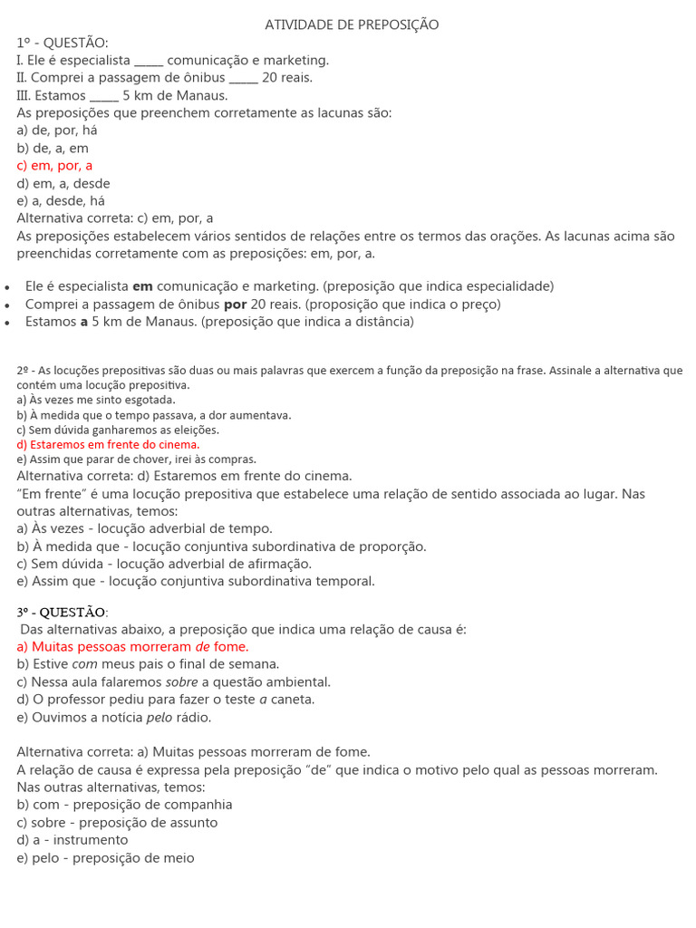 Atividade de Preposição | PDF | Linguística