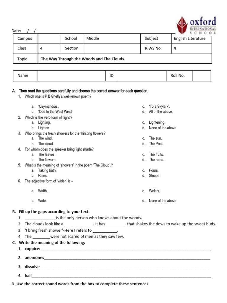 Class 4-Eng - Lit-RWS-4-22-23. | PDF | Language Arts & Discipline