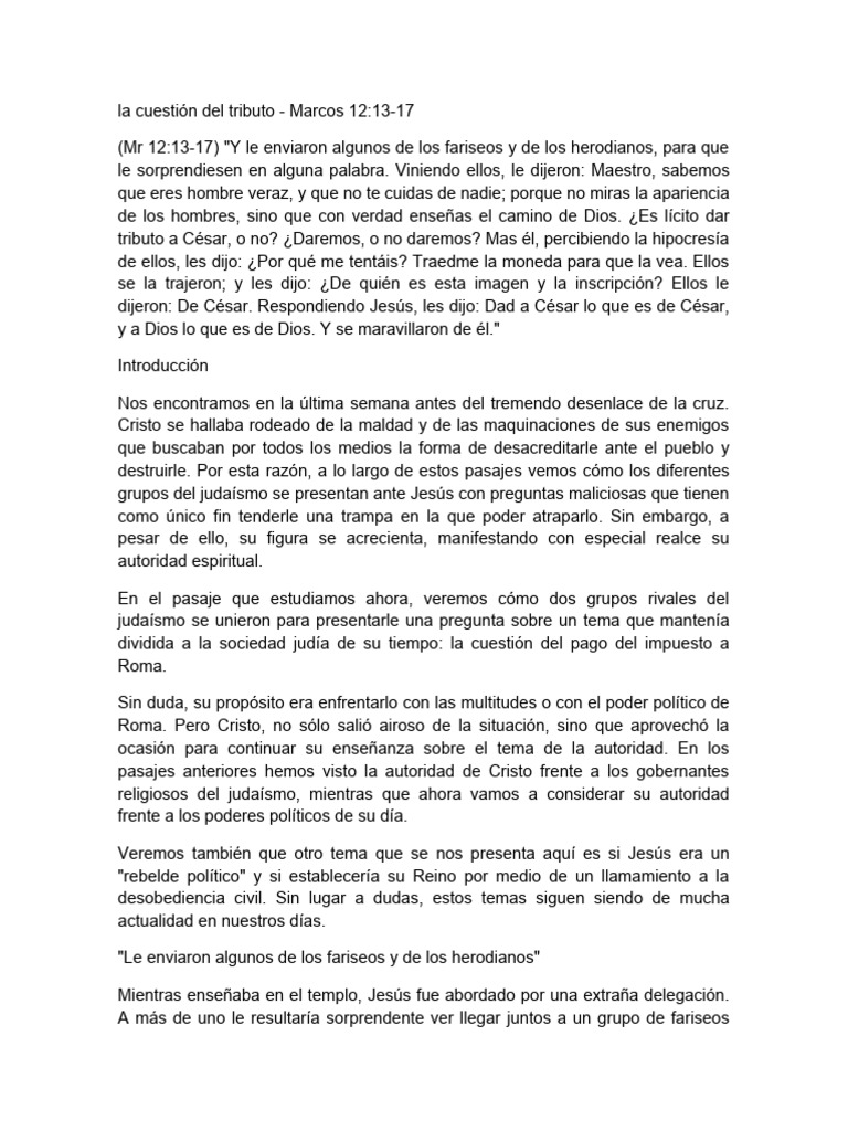 Jesús y el tributo a César: análisis bíblico | PDF | Jesús