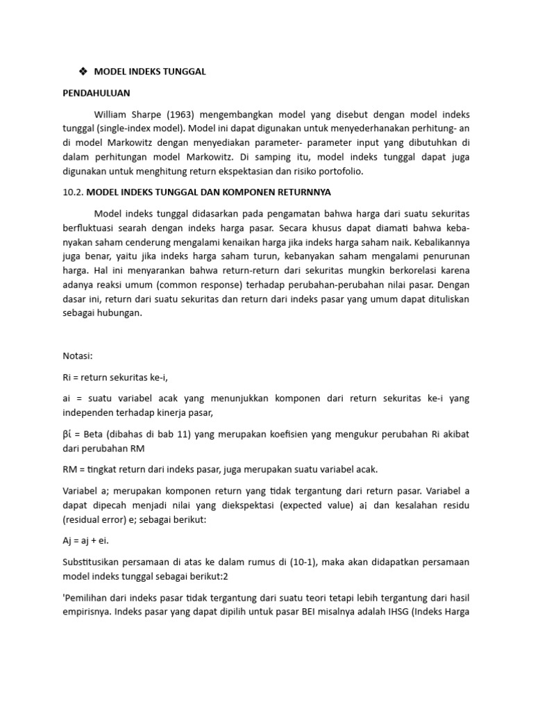 Model Indeks Tunggal dalam Investasi | PDF