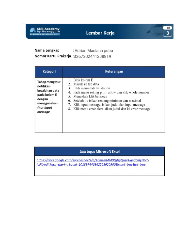 TPM 1 Menggunakan Formula Sederhana Excel - (Adrian Maulana Putra) | PDF