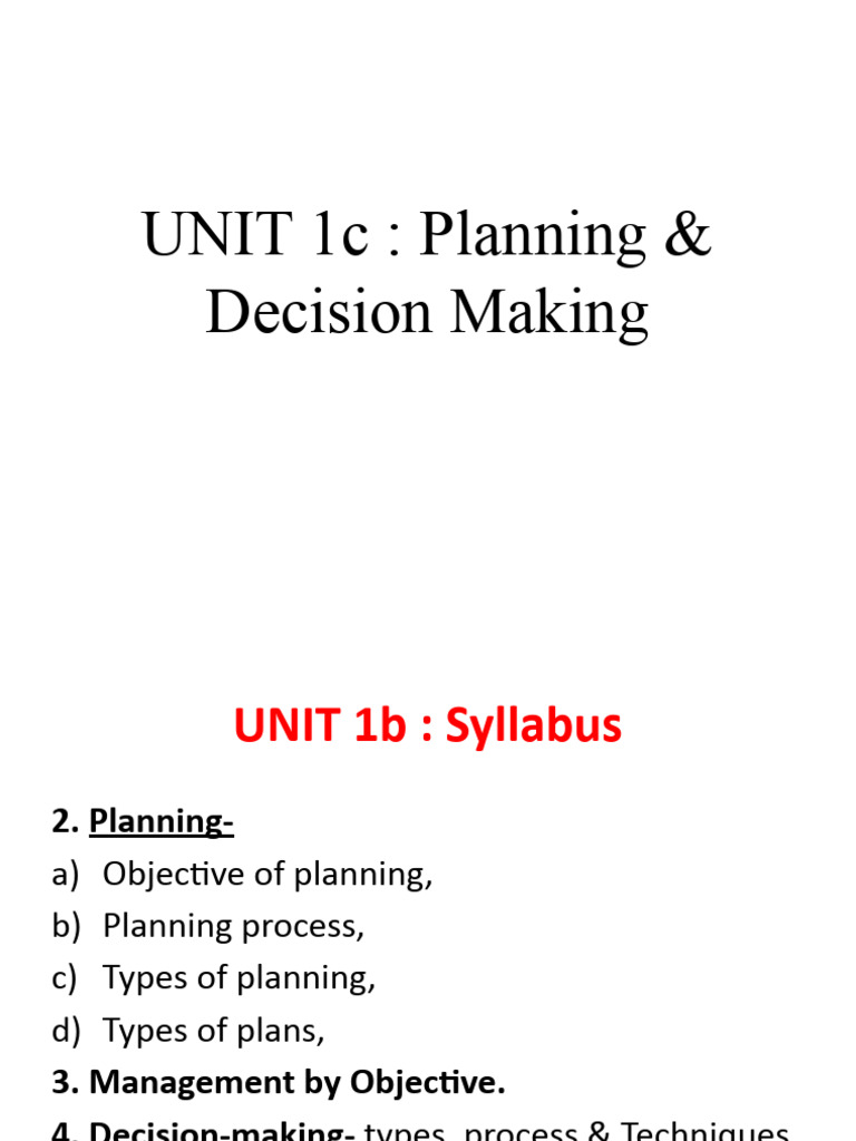 UNIT 1c - Planning and Decision Making | PDF | Decision Theory ...