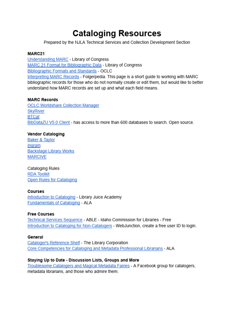 Cataloging Resources | Download Free PDF | Metadata | Libraries