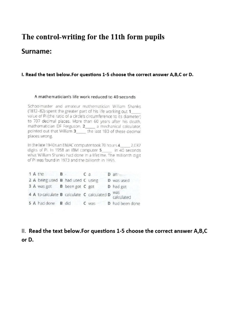 Control Writing Test 11 Form | PDF