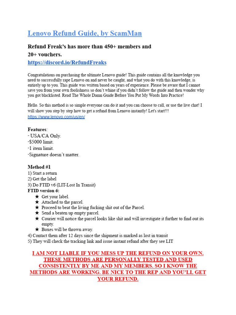 Lenovo Refund Guide, by ScamMan | PDF