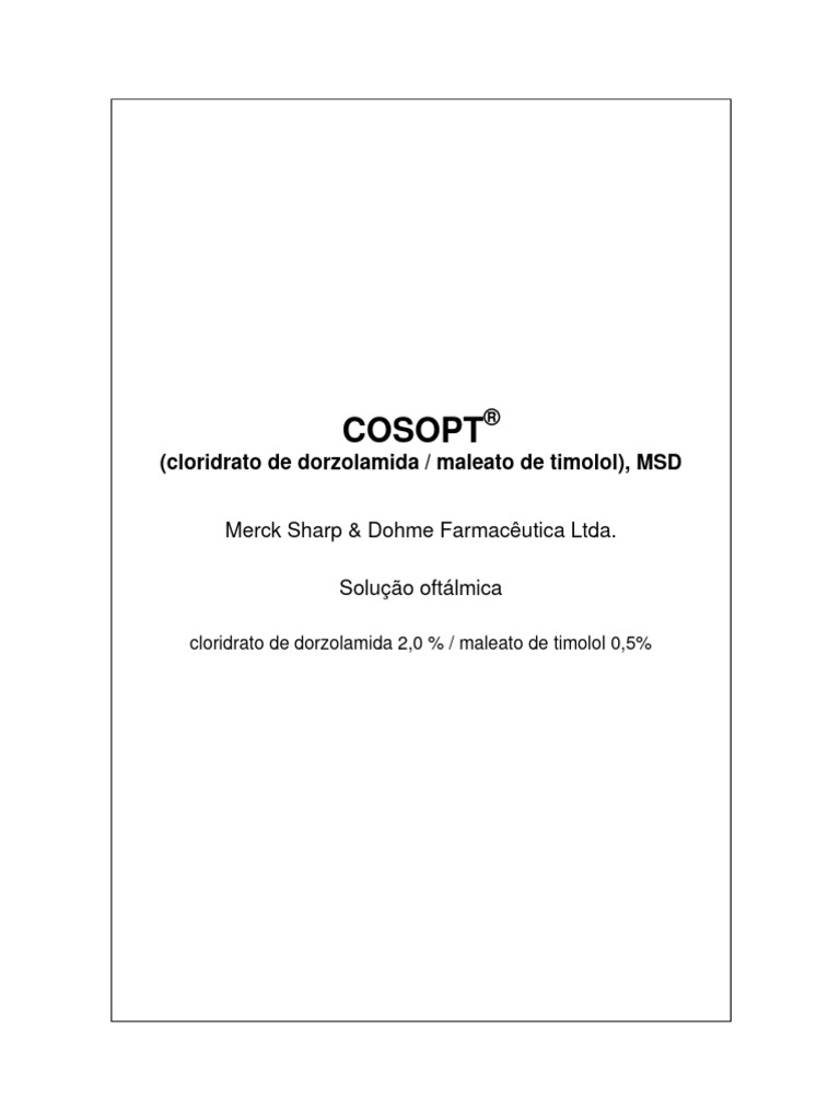 Cosopt 2 Merck Sa 10ml Solucao Oftalmica | PDF | Glaucoma | Diabetes