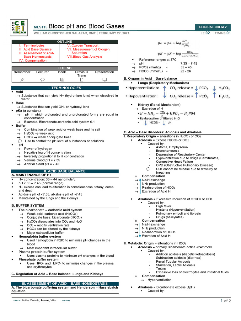 Cc2 2 01 Blood Ph Blood Gases Pdf Chemistry Analytical Chemistry