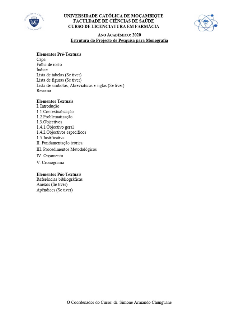 Estrutura de Projecto - Monografia - UCM - F | PDF