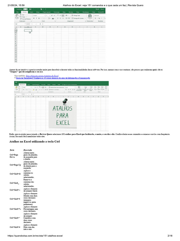 Atalhos Do Excel Pdf Janela Informática Microsoft Excel