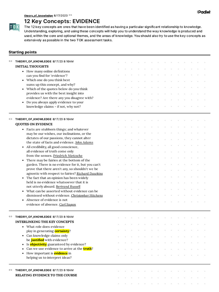 12 Key Concepts - EVIDENCE | PDF | Epistemology | Knowledge