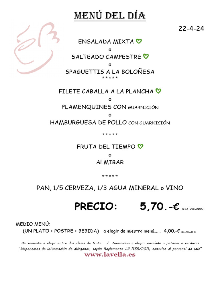 Menú del Día: Comida Completa por 5,70€ | PDF