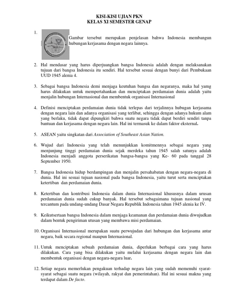 Kisi-Kisi PKN Kelas Xi SMT Genap 2023-2024 | PDF