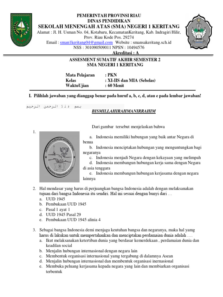 Soal Assesment PKN Kelas Xi SMT Genap 2023-2024 | PDF