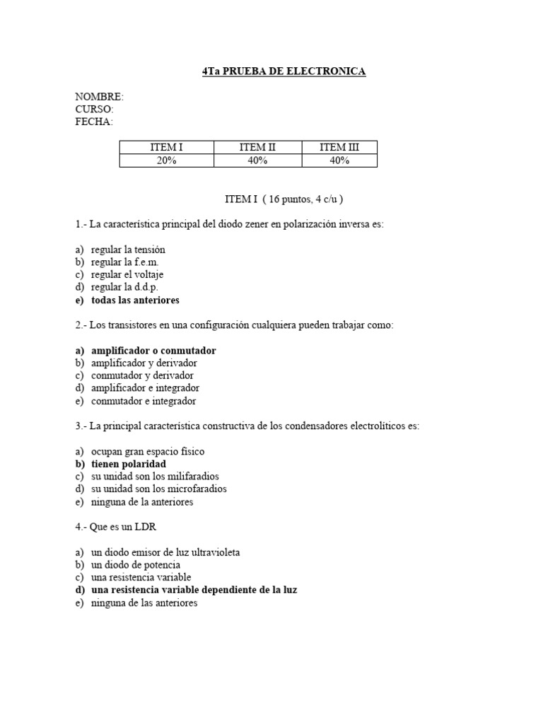 4ta Prueba de Electronica | PDF | Red eléctrica | Transistor