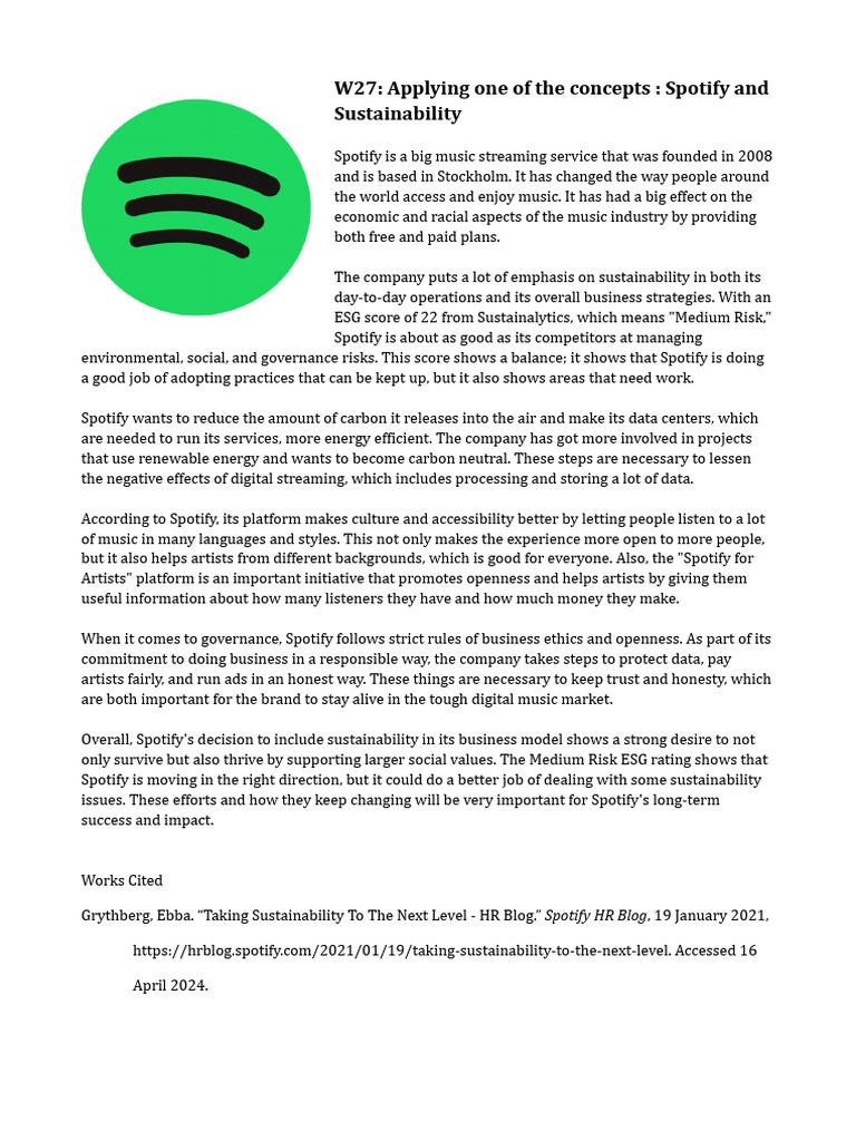 W27 - Applying One of The Concepts | PDF | Spotify | Sustainability