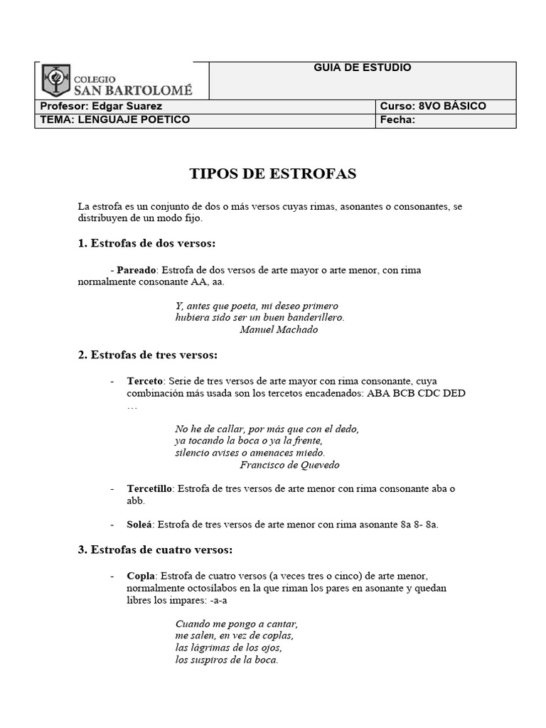 guia tipos de estrofas | PDF | Metro (poesía) | Sonetos