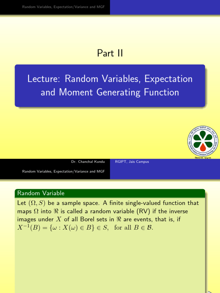 Understanding Random Variables and MGF | PDF | Probability Distribution ...
