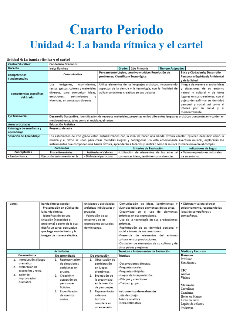 Cuarto Periodo, Educación Artística | PDF | Ritmo | Educación en artes ...
