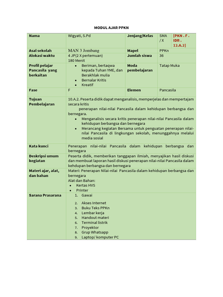 Modul Ajar KLS X | PDF