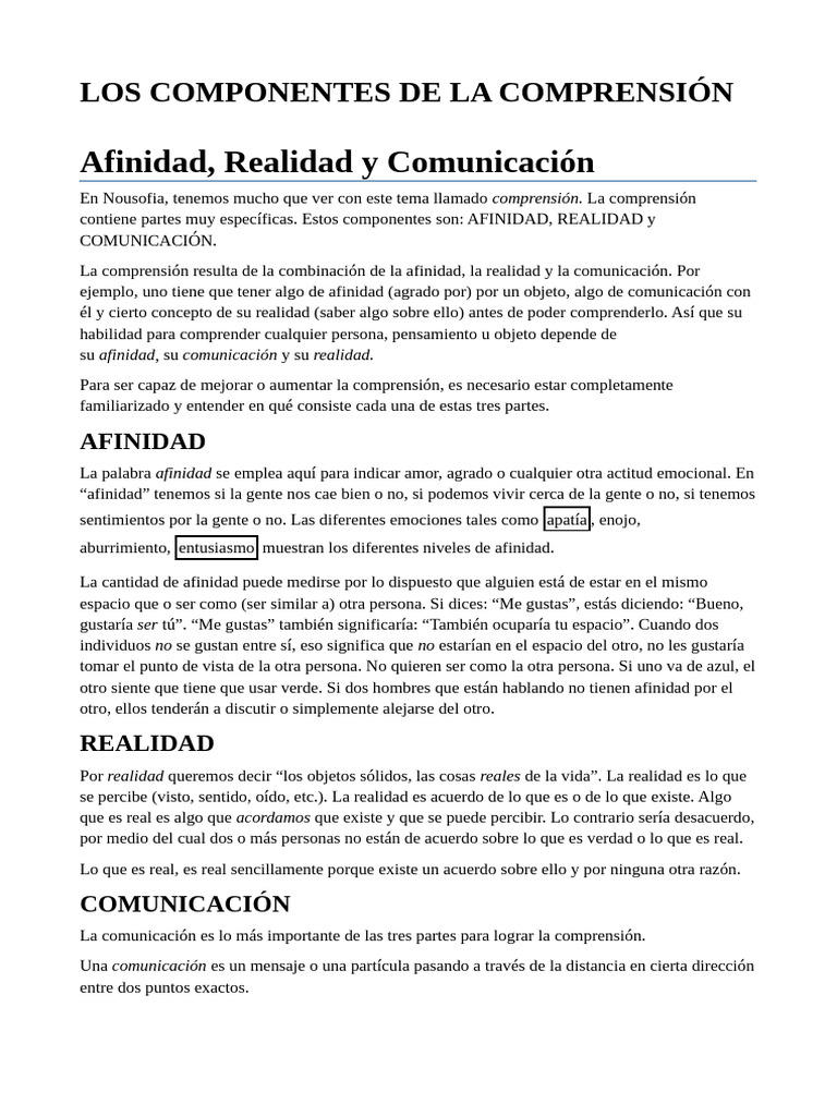 Componentes de La Comprension | PDF | Comunicación | Comprensión
