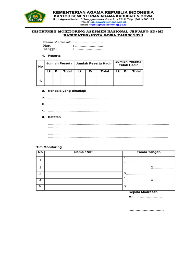 Instrumen Monitoring Asasemen Nasional Berbasis Komputer 2023-1 | PDF