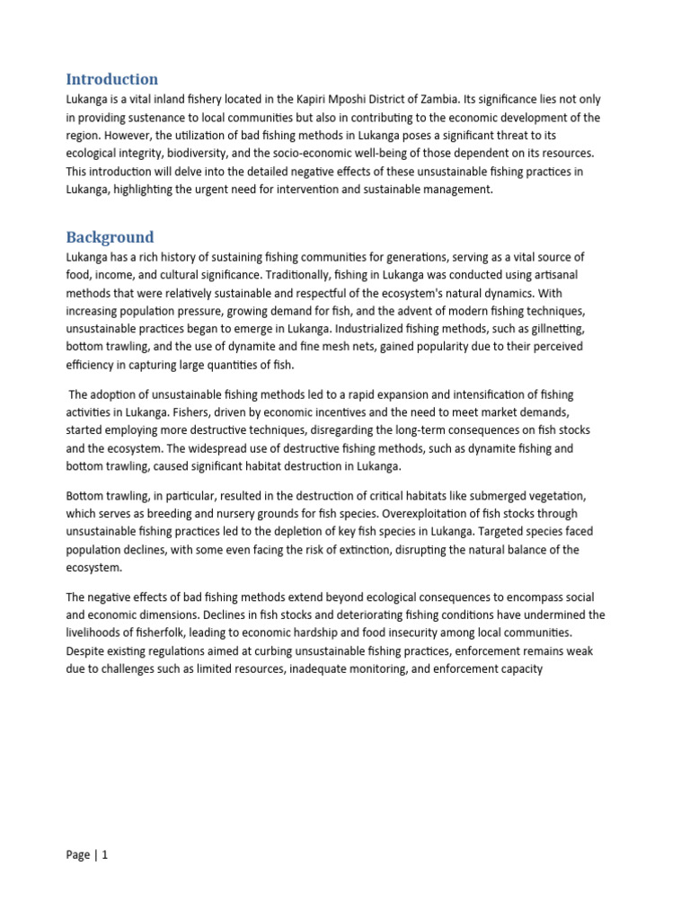 Geography Report On Bad Fishing Method at Lukanga | PDF ...