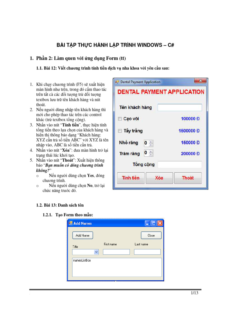 Bai Tap Thuc Hanh Lap Trinh C# Windows Form Co Loi Giai | PDF