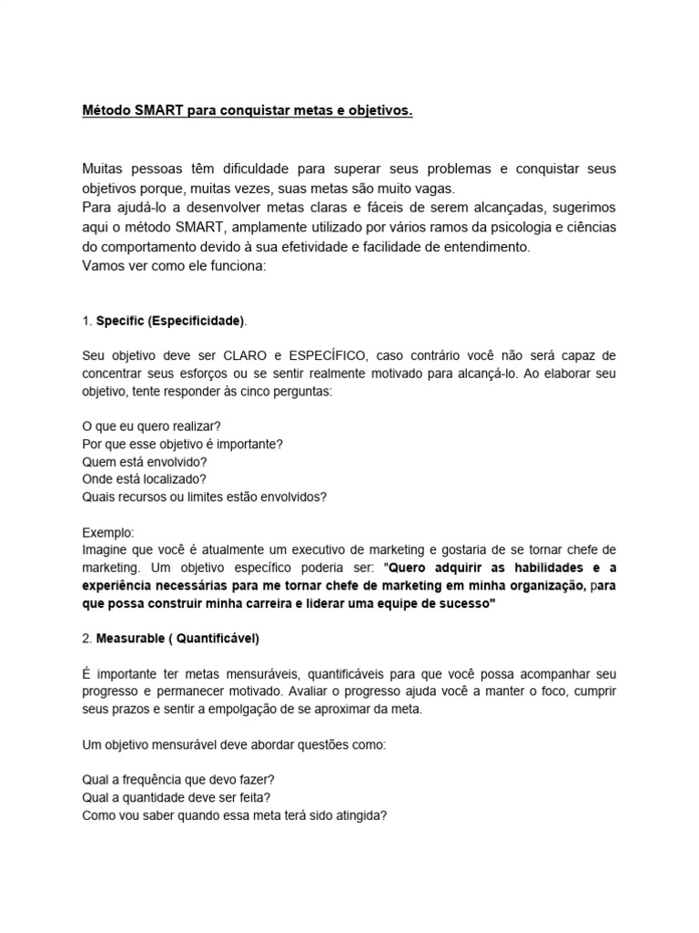 Método SMART | PDF | Marketing | Experiência Método SMART | PDF | Marketing | Experiência