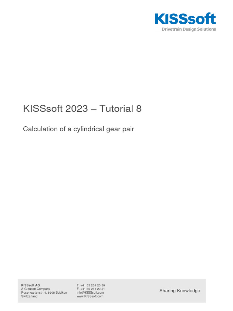 KISSsoft Tutorial: Cylindrical Gears | PDF | Gear | Engineering Tolerance