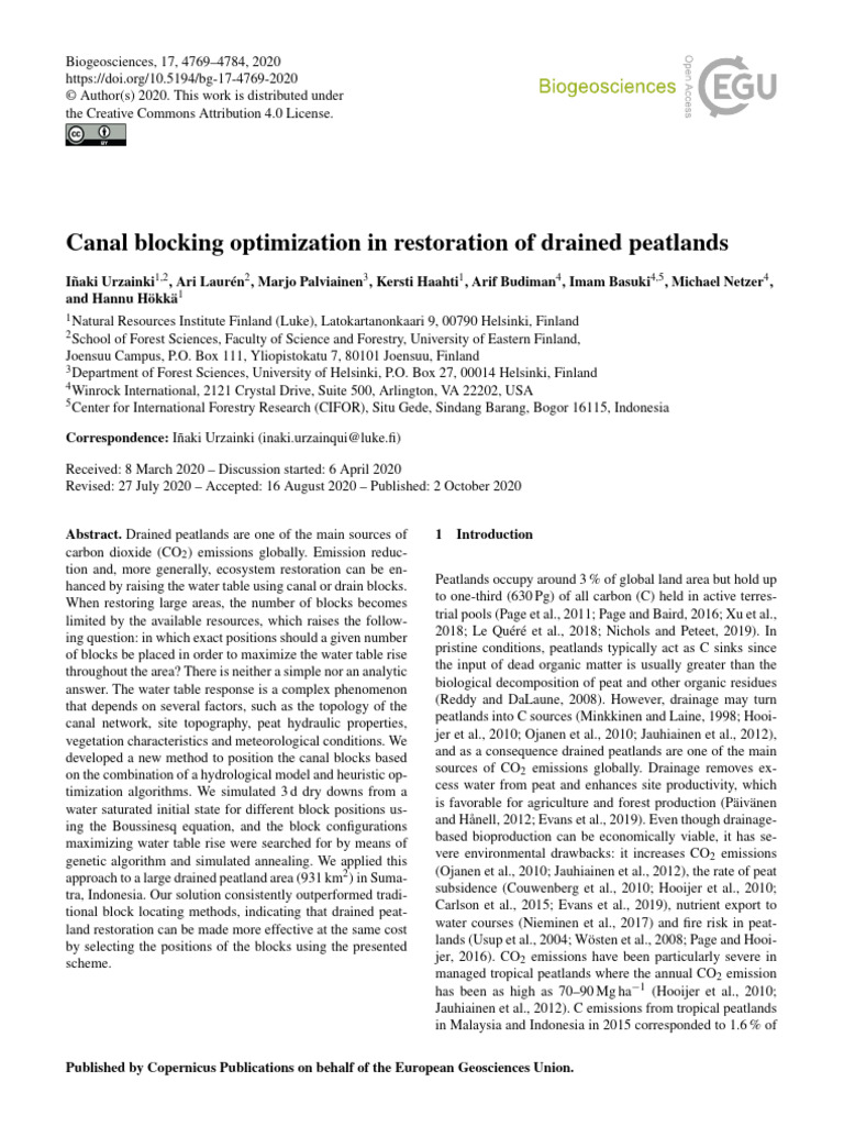 Canal Blocking Optimization in Restoration of Drained Peatlands | PDF | Peat | Hydrology