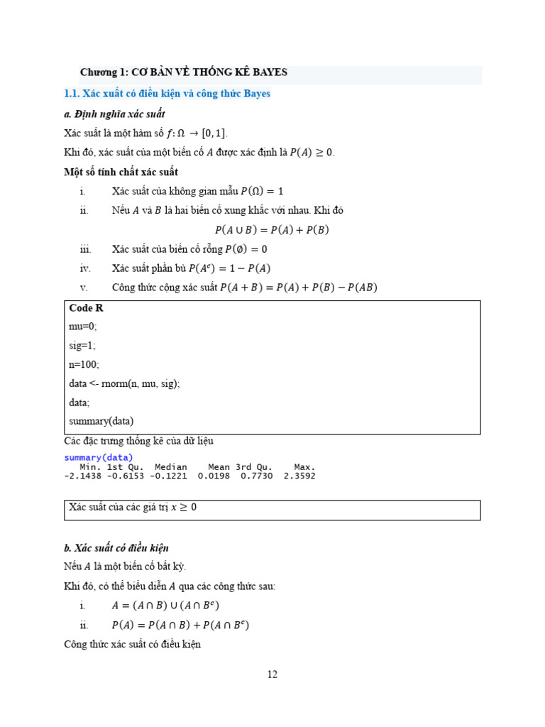 1.1. Xác xuất có điều kiện và công thức Bayes: summary (data) | PDF
