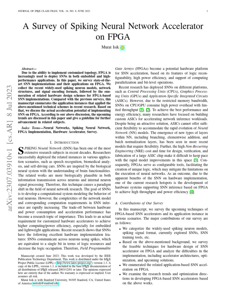 A Survey of Spiking Neural Network Accelerator | PDF | Artificial Neural Network | Field ...
