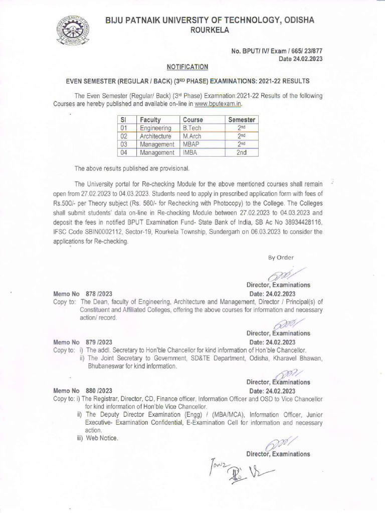 Even Semester (Regular, Back) (3rd Phase) Examinations 2021-22 Results ...