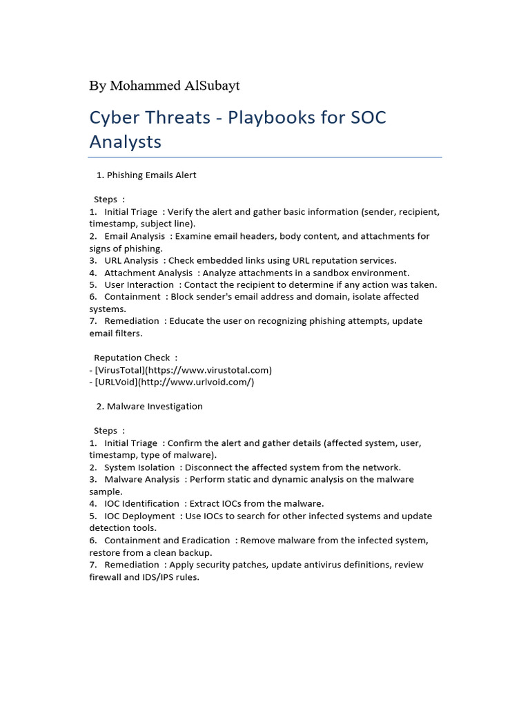 SOC Playbook | PDF | Malware | Denial Of Service Attack