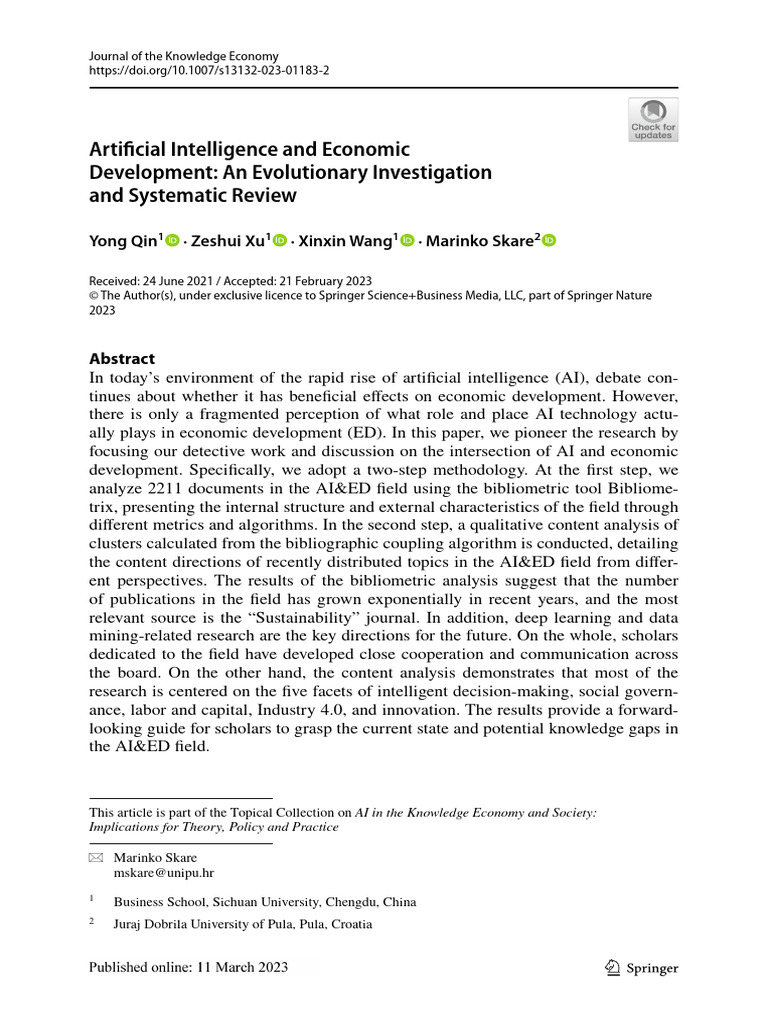 Artificial Intelligence and Economic Development: An Evolutionary Investigation and Systematic ...