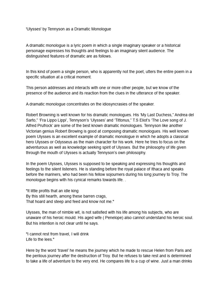 'Ulysses' by Tennyson As A Dramatic Monologue | PDF