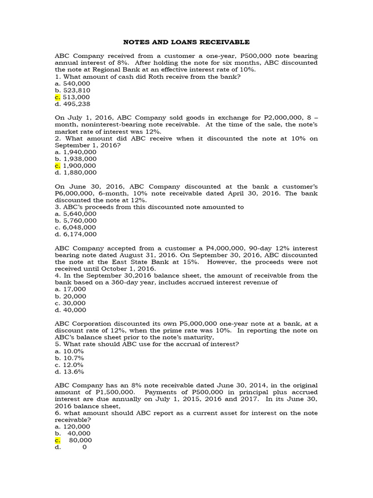 Notes and Loans Receivable Activity | PDF | Present Value | Interest